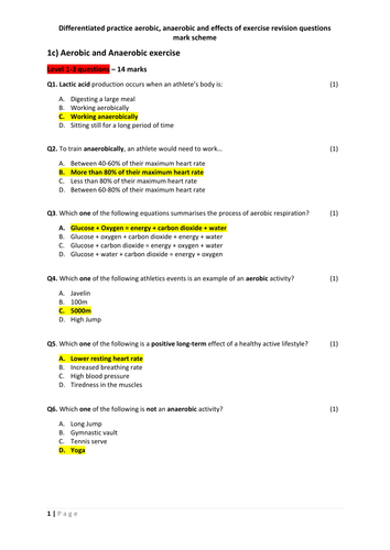 AQA GCSE PE: Aerobic and anaerobic exercise homework and assessment ...