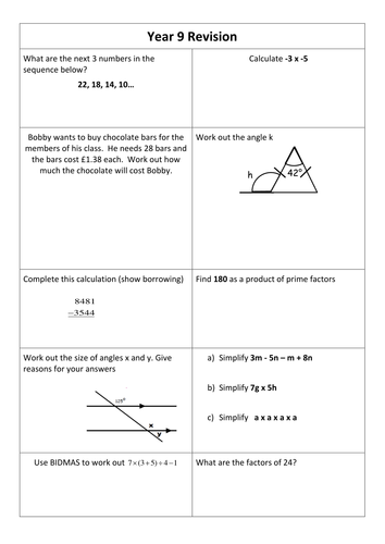 Year 9 foundation revision sheet | Teaching Resources