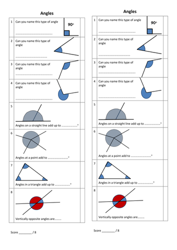 Basic angles facts quiz | Teaching Resources
