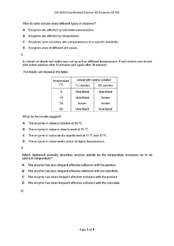 Igcse Coordinated Science B4 Enzymes Teaching Resources