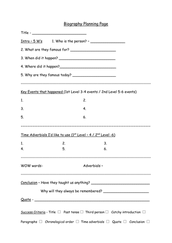 Biography Planning | Teaching Resources