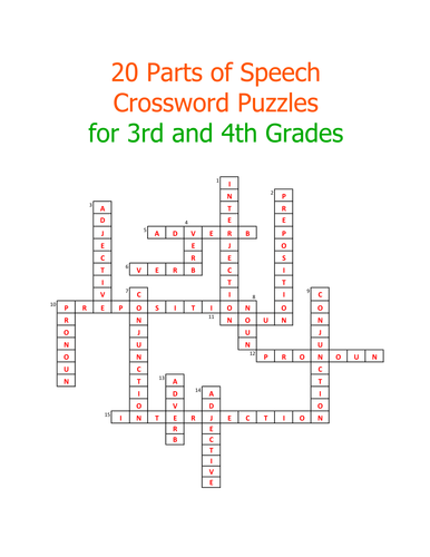 20 Parts of Speech Crossword Puzzles for 3rd and 4th Grades | Teaching ...