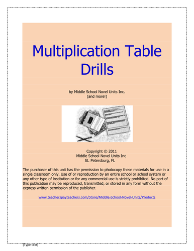 Multiplication Table Drills | Teaching Resources