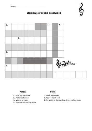 Elements of music crossword | Teaching Resources