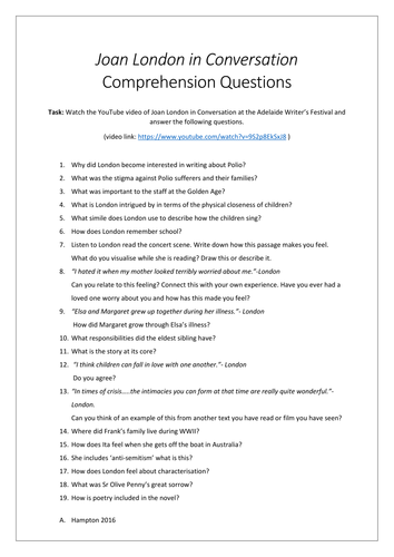 VCE English The Golden Age Joan London Video and Questions | Teaching ...