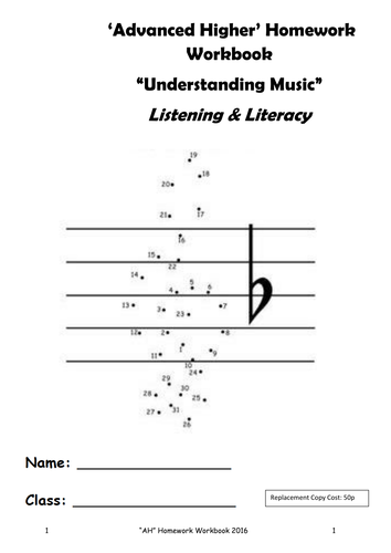 AH Music Homework Workbook | Teaching Resources