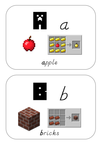 Minecraft Phonics Flashcards - a-z | Teaching Resources
