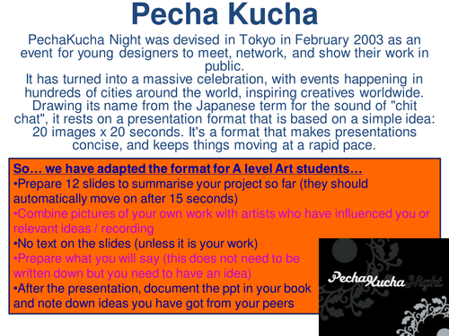 Pecha Kucha instructions for A level artists group critique | Teaching ...