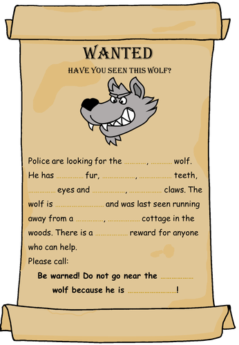 Little Red Riding Hood Adjective Wanted Poster - Editable text and drag ...