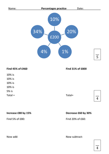 percentage of amount and percentage increase/decrease | Teaching Resources
