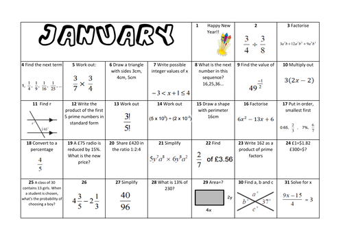 Question a Day Calendar (Maths)- Full Year KS3/4 | Teaching Resources