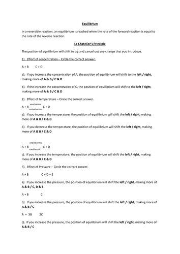 Edexcel CC12 Dynamic equilibrium - Reversible reactions and Equilibria TOPIC 4 PAPER 1 ...