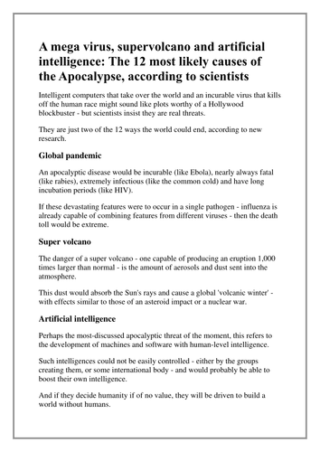 The Ultimate Apocalypse Creative Writing Lesson(s) | Teaching Resources