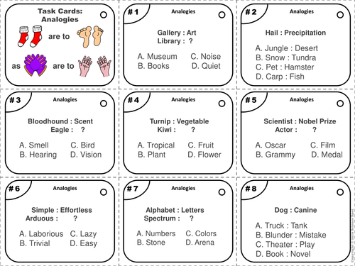 Analogies Task Cards for 7th Grade | Teaching Resources