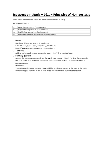 New AQA (2016) Year 2 Biology (A2) - Principles of Homeostasis- Flipped ...