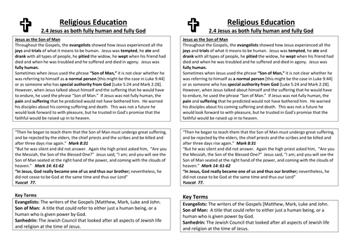 AQA, GCSE Religious Studies B, NEW Spec. B: Catholic Christianity, 2.4 Jesus as fully human ...