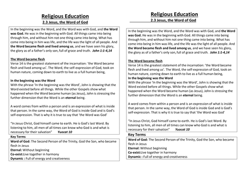 AQA, GCSE Religious Studies B, NEW Spec. B: Catholic Christianity, Incarnation Unit | Teaching ...