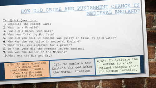 EdExcel 1-9 History 2016 - Crime and Punishment - 1. Medieval England ...