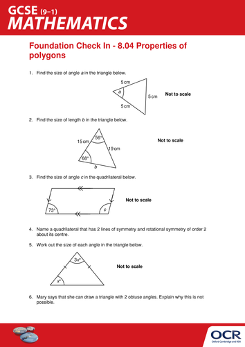 OCR Maths: Foundation GCSE - Check In Test 8.04 Properties of polygons ...