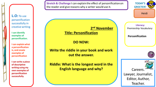 KS3 lesson on personification using imagery to help create a piece of ...