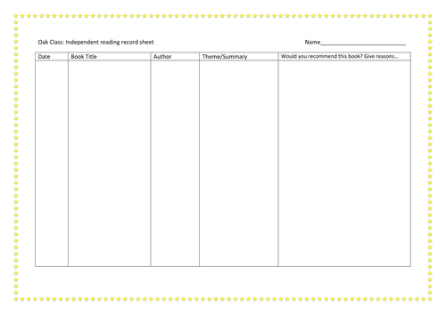 KS2 Independent reading record sheets | Teaching Resources