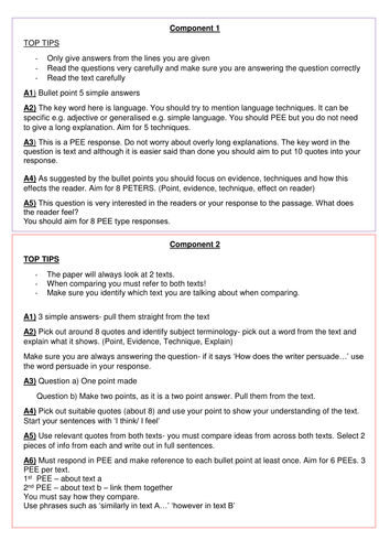 Eduqas English Language Component 1 and 2 question breakdown | Teaching ...