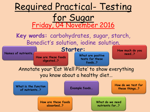 AQA- Organisation- Required Practical- Food Tests | Teaching Resources