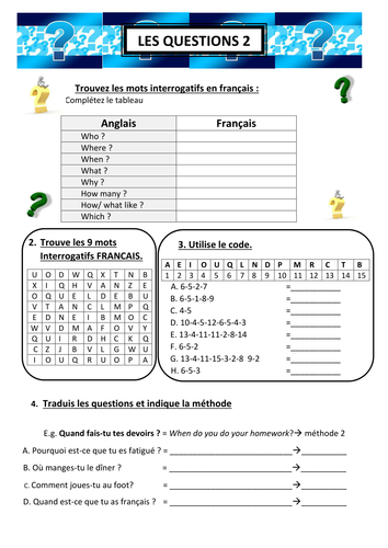 Questions in French 2 | Teaching Resources