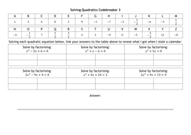 Solving Quadratics Codebreaker 3 | Teaching Resources