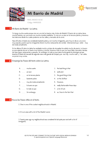 Mi Barrio de Madrid (My Neighbourhood) | Teaching Resources