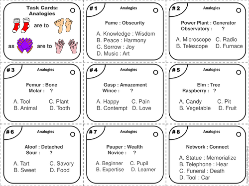Analogies Task Cards for 8th Grade | Teaching Resources