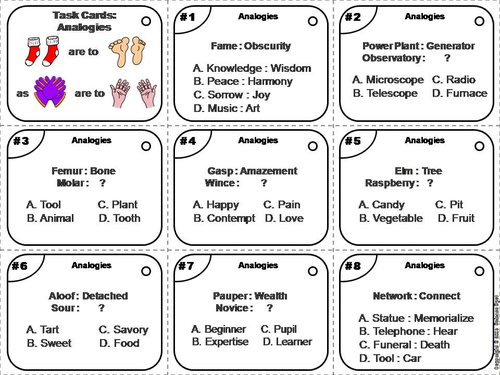 Analogies Task Cards for 8th Grade | Teaching Resources