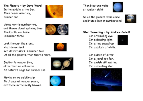 Poetry planning based around space and the moon landing for year 2 ...
