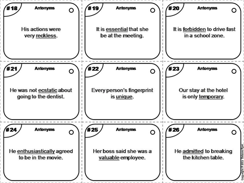 Antonyms Task Cards | Teaching Resources