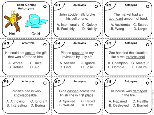 Antonyms Task Cards | Teaching Resources