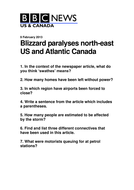Reading Comprehension - BBC News Article (Blizzard) | Teaching Resources