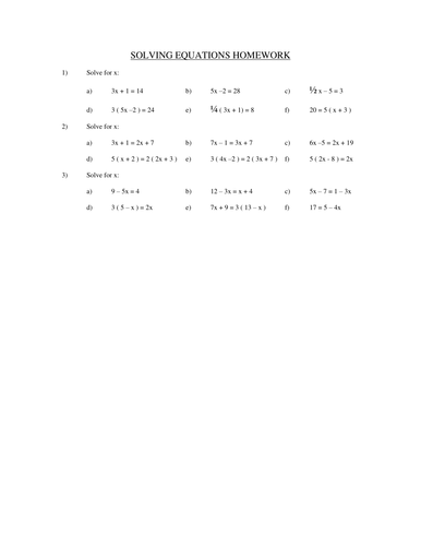Solving Equations Homework | Teaching Resources