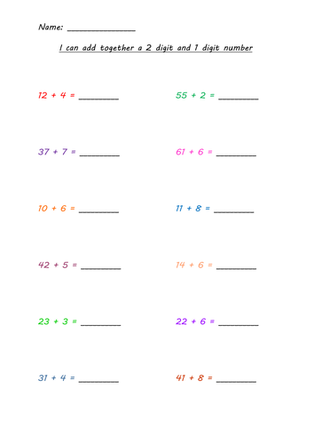 Adding a 1 digit number to a 2 digit number | Teaching Resources