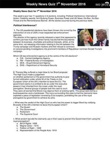 Weekly News Quiz - 7/11/16 | Teaching Resources