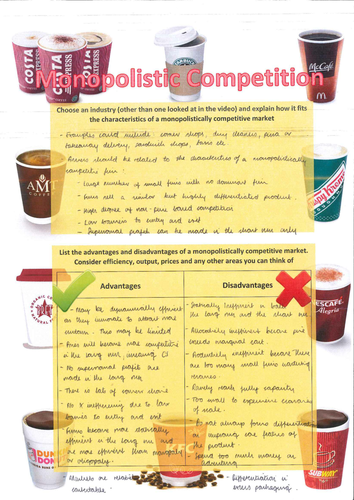 Monopolistic Competition Worksheet with Teacher Answers | Teaching ...