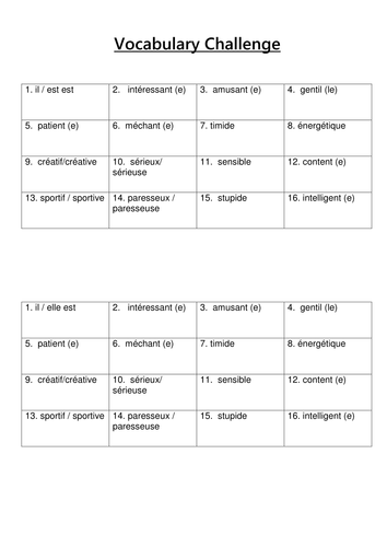 Describing personality in French | Teaching Resources