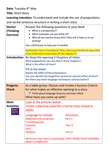 Holes - Scheme of Learning - Lessons 3&4 | Teaching Resources