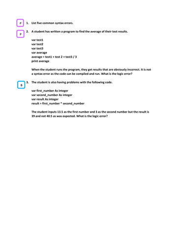 Syntax and Logic Errors | Teaching Resources