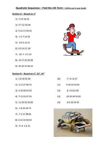 Quadratic Sequences Differentiated With Answers Teaching Resources