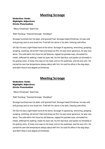 'A Christmas Carol' Assessment- Scrooge description Verbs and ...