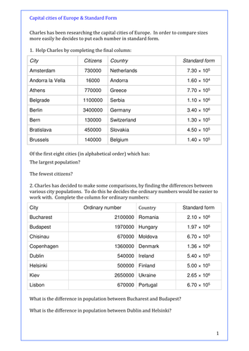 Maths KS3 KS4 Standard Form. Lots of questions based on the capitals of ...