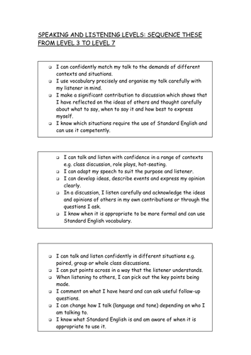 Drama Speaking and Listening Criteria - Student Activity | Teaching ...