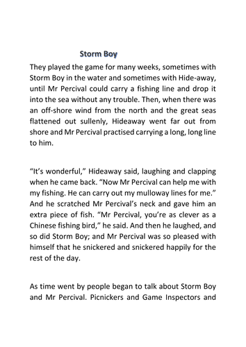 Storm Boy: Cloze Reading activity worksheet | Teaching Resources