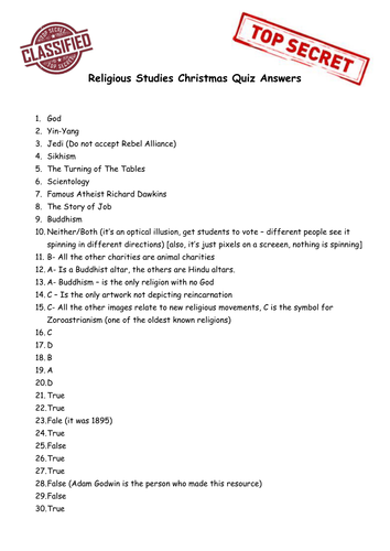 Religious Studies Christmas Quiz (RE / RS) (Xmas, End of Term, Fun ...