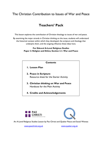 The Christian Contribution to Issues of War and Peace | Teaching Resources